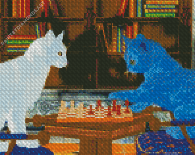 Cats Playing Chess Diamond Painting - PaintByDiamonds.ART